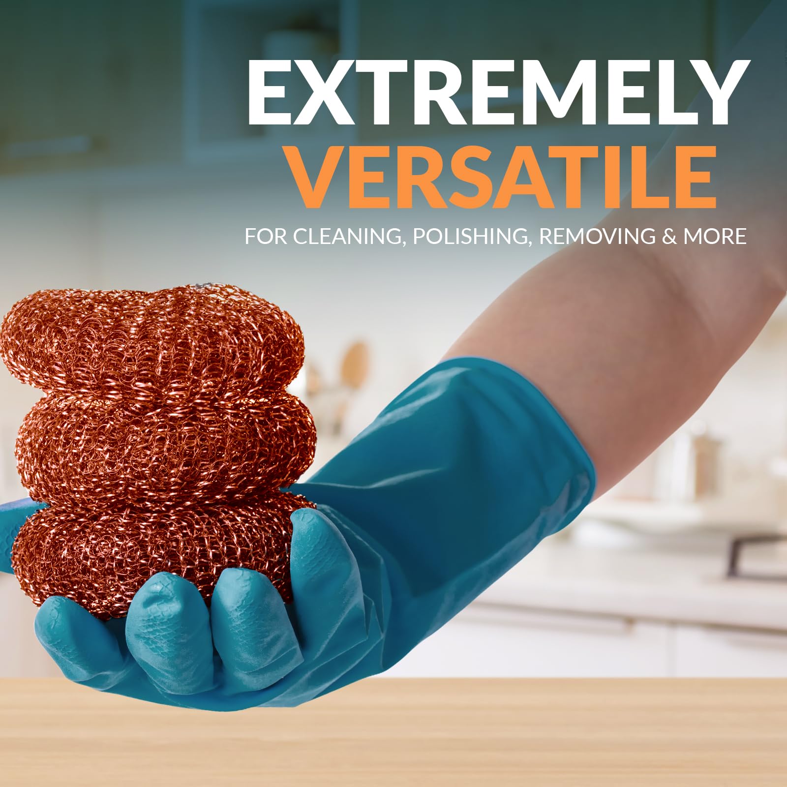 PAMI Heavy-Duty Copper Scrubbing Pads - Copper Wool Pad Dish Scrubbers for Dirt, Grease & Grime- Metal Scrubber Sponges for Kitchen & Bathroom- Copper Scouring Pads for Pots & Pans (4)