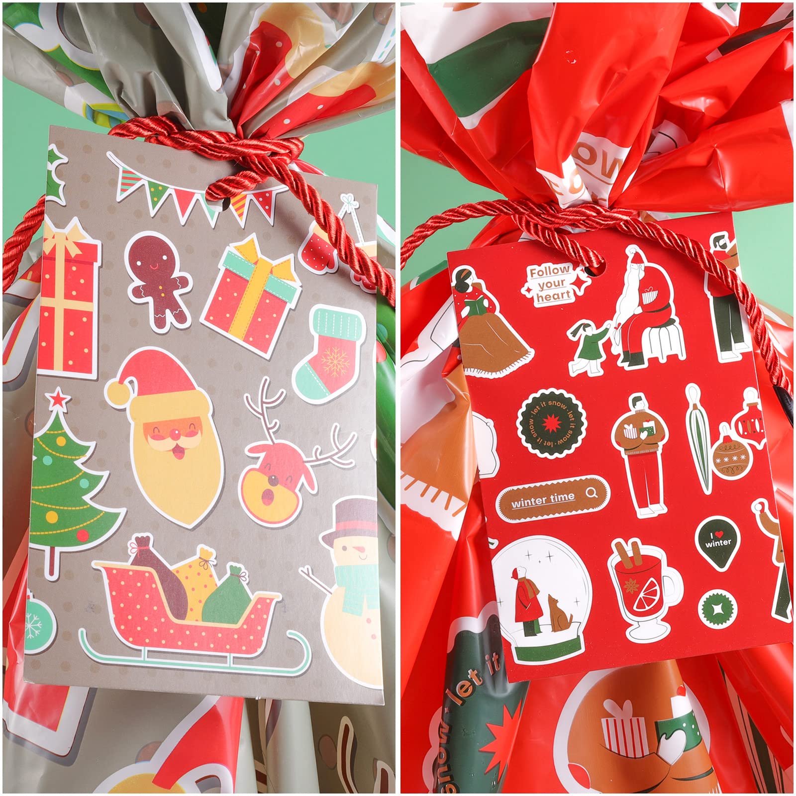 Niceup 4-Pack Jumbo Christmas Gift Wrapping Bags with Name Tag & Tie, 36”X48” Extra Large Plastic Santa Pattern Xmas Festival Present Bags for Big Giant Gift Kids Bike Stuffer Toys (2 Red+2 Brown)