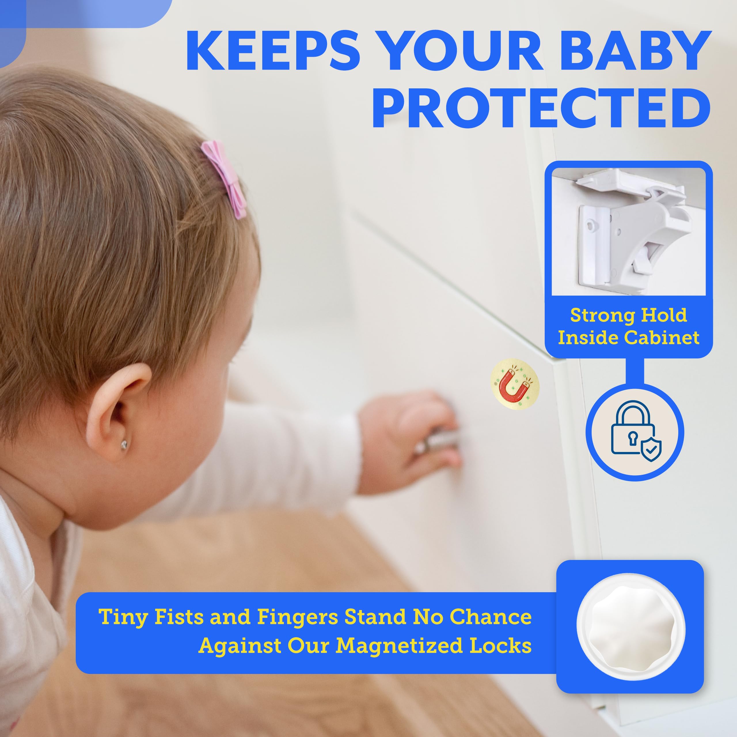 Eco-Baby Cabinet Locks for Babies - 20-Pack Magnetic Baby Proof Safety Latches, 3 Keys - Magnetic Child Proof Cupboard Drawers, Doors - Easy Installation No Drilling or Tools Required