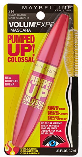 Maybelline Volum' Express Pumped Up Colossal Mascara, Washable Formula Infused with Collagen for Up To 16x Lash Volume, Glam Black, 1 Count
