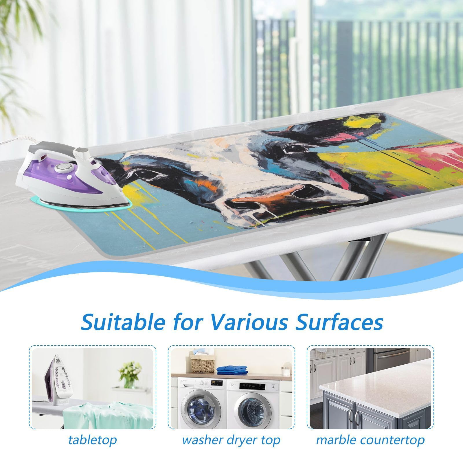 GOODOLD Cow Portraits Ironing Mat Portable Travel Ironing Pad for Washer,Dryer,Table Top, Iron Board Alternative Cover, Large Heat Resistant Ironing Blanket