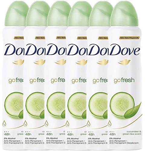 Dove Antiperspirant 48 Hours Body Spray, Go Fresh Cucumber & Green Tea Deodorant, 6 Packs x 150 ML / 5 Fl.Oz (International Version)