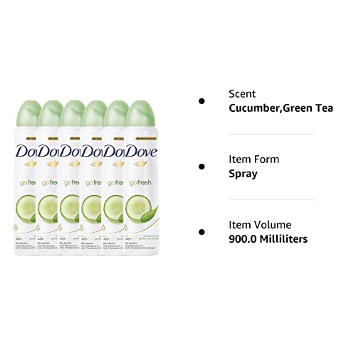 Dove Antiperspirant 48 Hours Body Spray, Go Fresh Cucumber & Green Tea Deodorant, 6 Packs x 150 ML / 5 Fl.Oz (International Version)