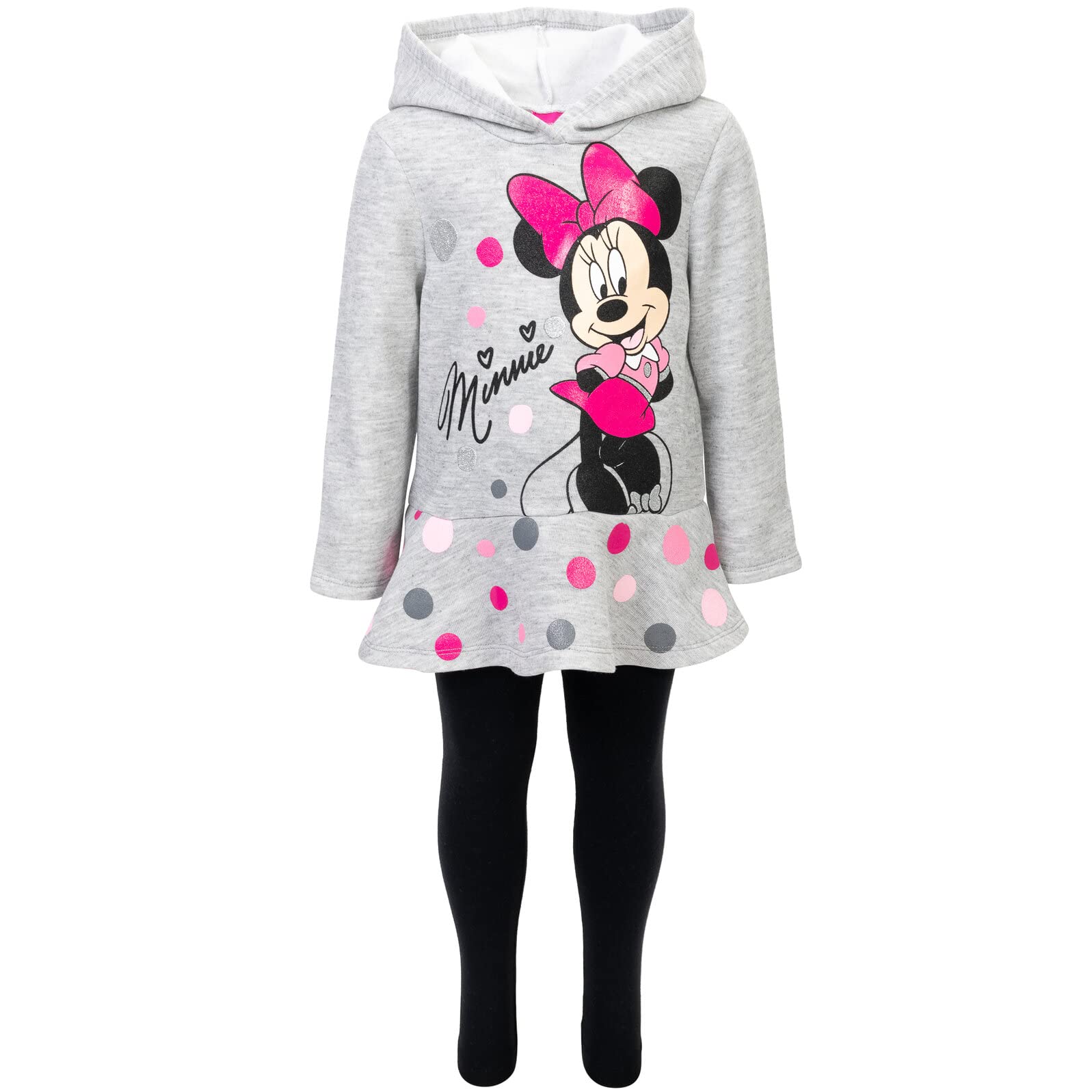 Disney Minnie Mouse Little Girls Pullover Fleece Hoodie & Leggings Heather Grey 7-8