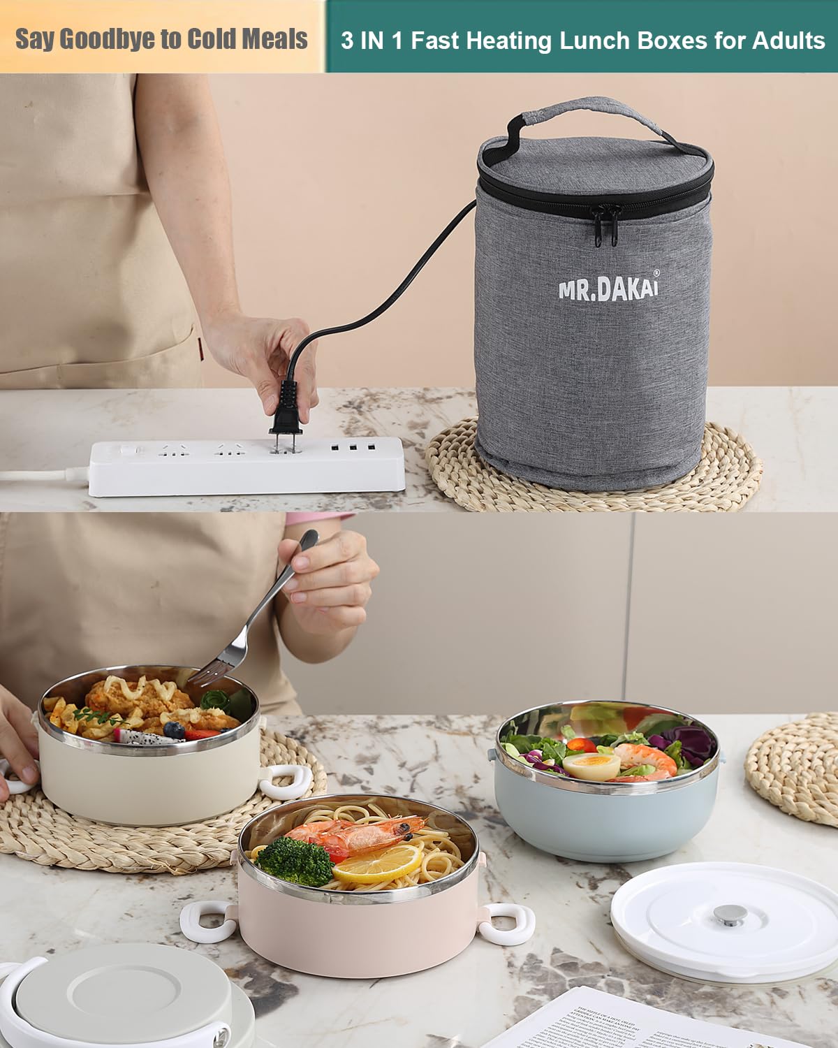 Bento Box Adult Lunch Box with Insulated Bag Spoon Fork, Stainless Steel Thermal Food Container 3-Tier Stackable Lunch Box for Adults Teens, Leak-proof Salad Snack Boxes for Work, School- Rainbow