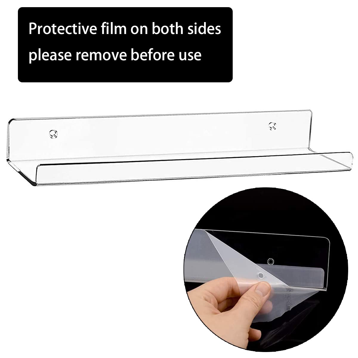 Cerpourt Acrylic Floating Wall Ledge Shelf, Clear Bathroom Storage Shelves Display,Acrylic 15" Invisible Bookshelf (2pack)