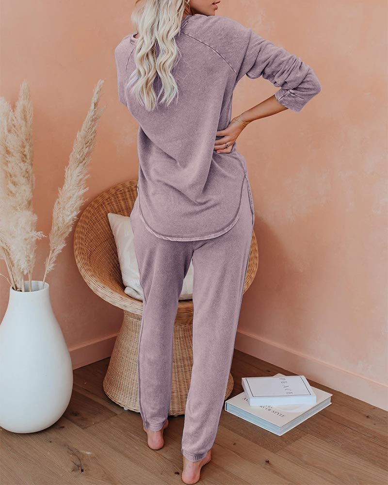 Eurivicy Women's Solid Loungewear Set 2 Piece Long Sleeve Pullover and Drawstring Sweatpants Sport Outfits Sets