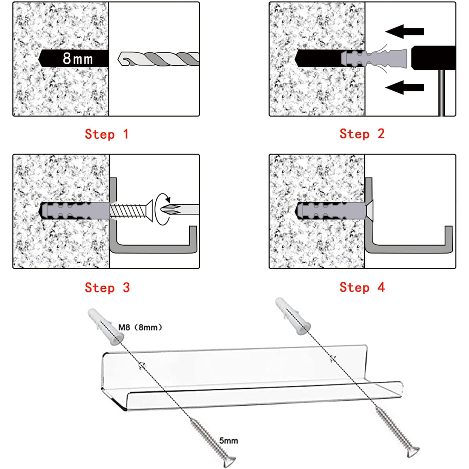 Cerpourt Acrylic Floating Wall Ledge Shelf, Clear Bathroom Storage Shelves Display,Acrylic 15" Invisible Bookshelf (2pack)