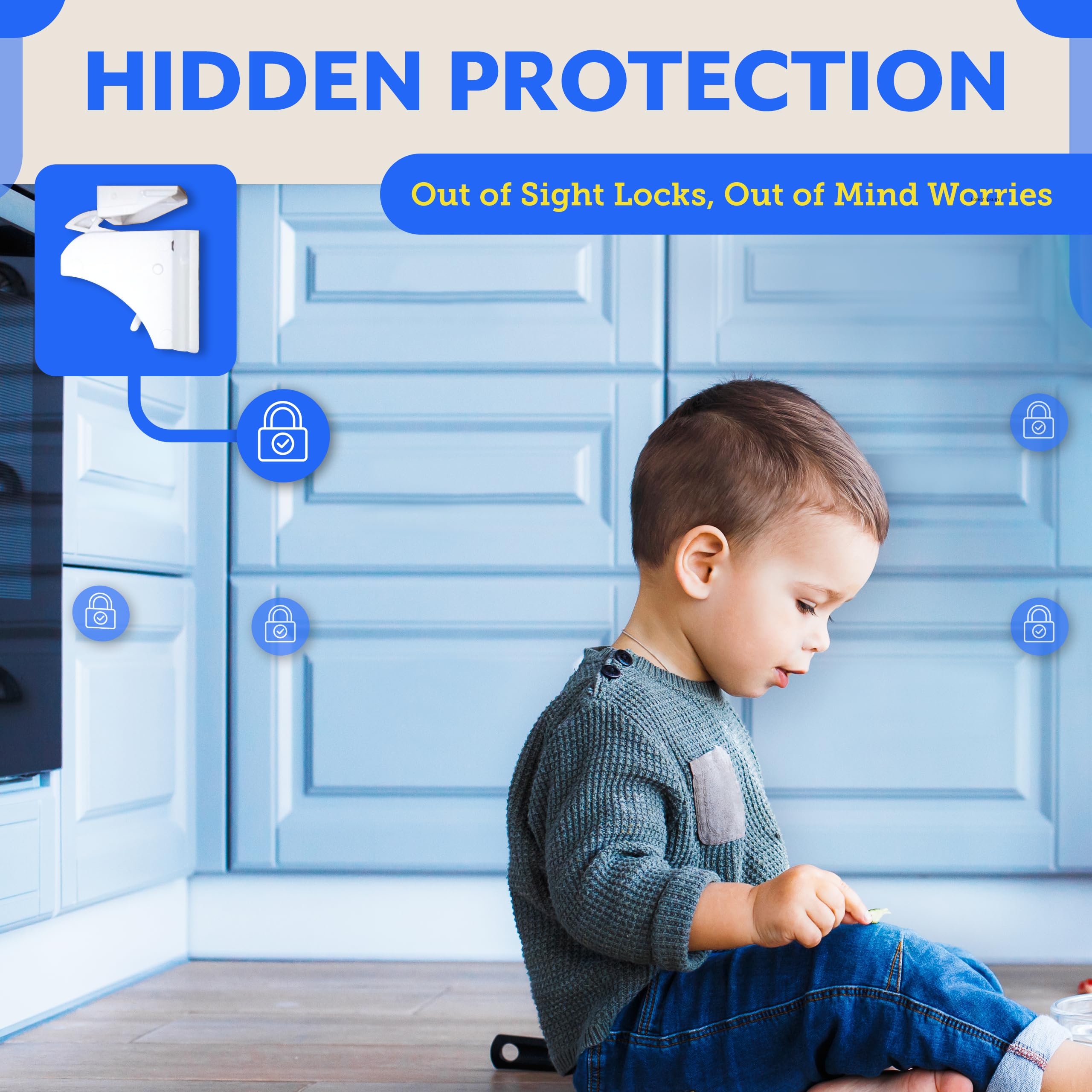 Eco-Baby Cabinet Locks for Babies - 20-Pack Magnetic Baby Proof Safety Latches, 3 Keys - Magnetic Child Proof Cupboard Drawers, Doors - Easy Installation No Drilling or Tools Required