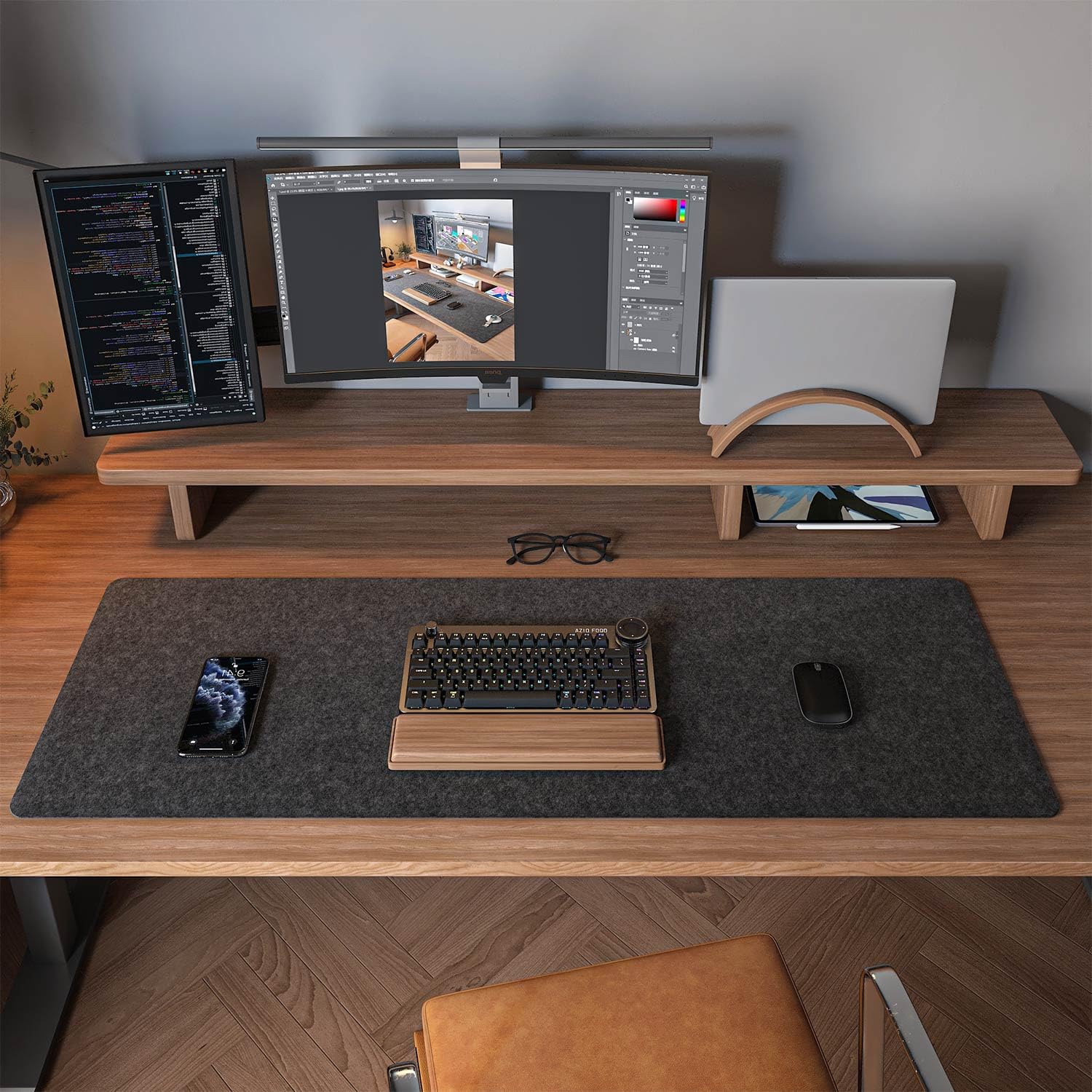 Large Felt Desk Pad | Computer Mat for Desk(36x12Inches)|Desk Mat for Keyboard and Mouse|Dark Grey