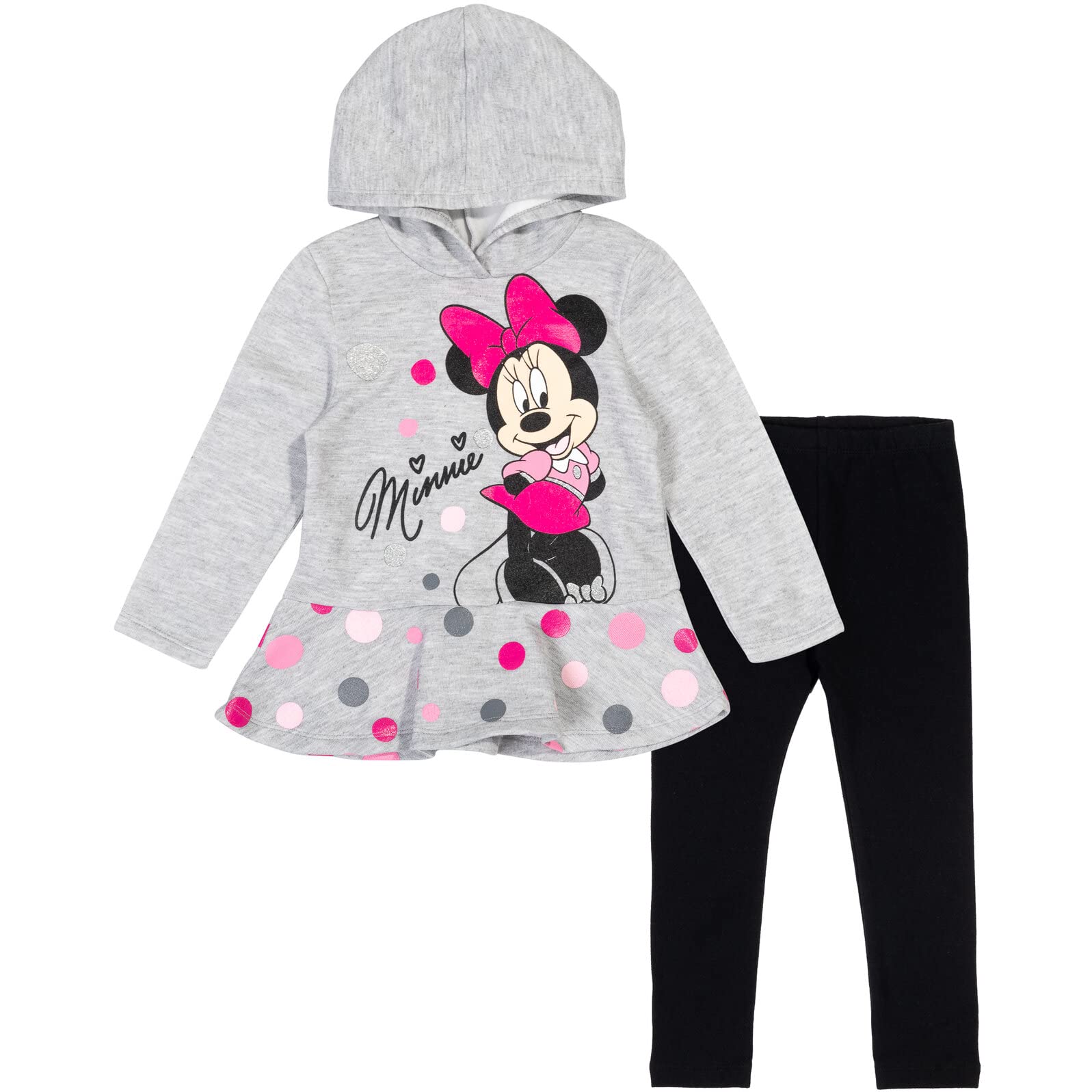 Disney Minnie Mouse Little Girls Pullover Fleece Hoodie & Leggings Heather Grey 7-8