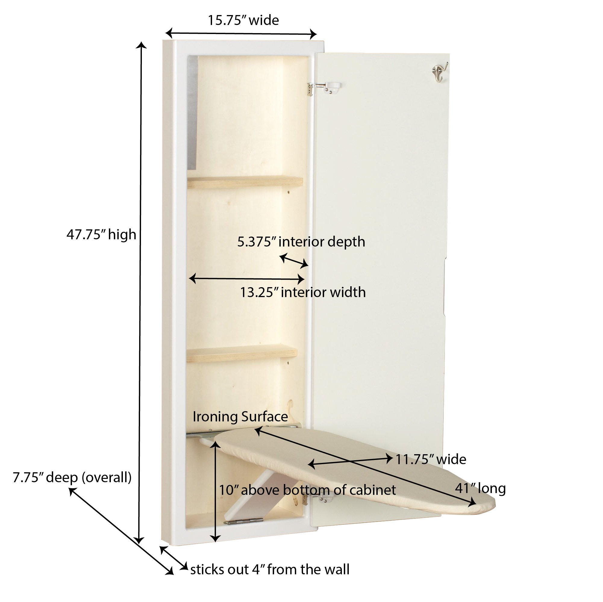 Household Essentials In-Wall Recessed Ironing Cabinet With Storage Shelves, White