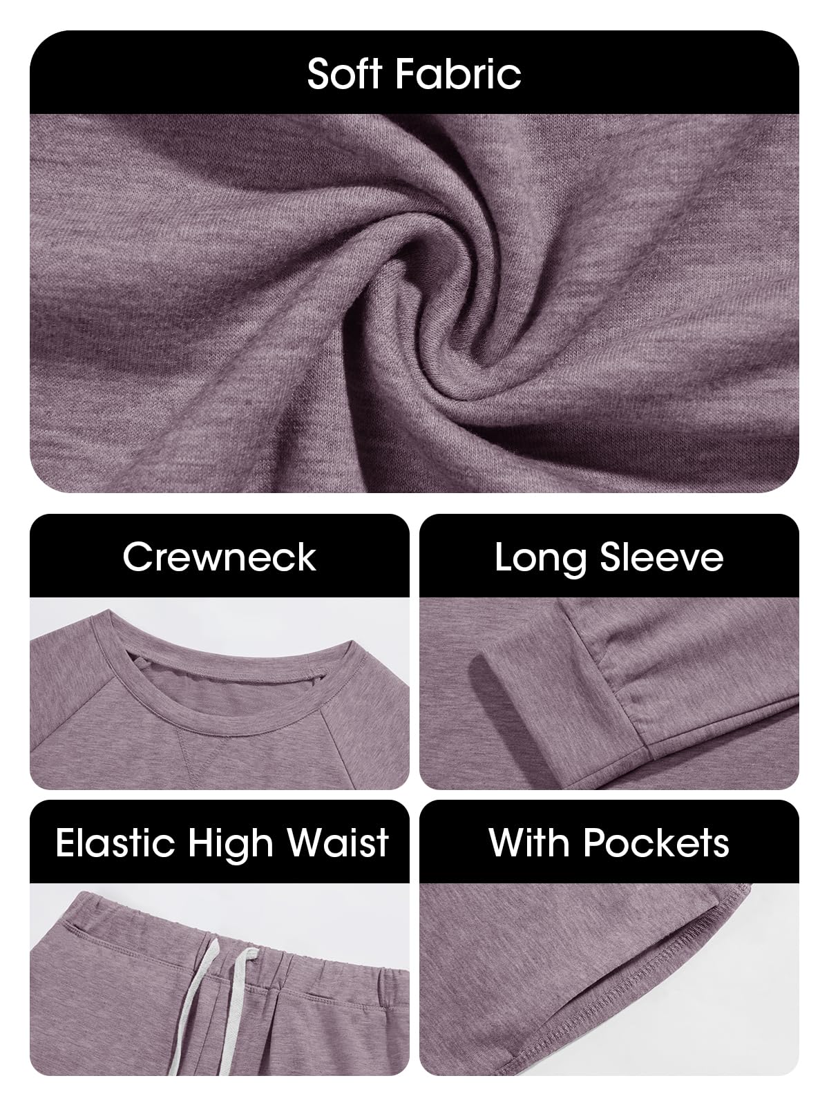 Eurivicy Women's Solid Loungewear Set 2 Piece Long Sleeve Pullover and Drawstring Sweatpants Sport Outfits Sets
