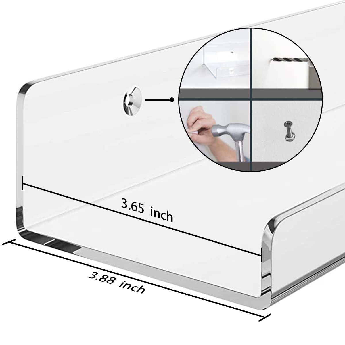 Cerpourt Acrylic Floating Wall Ledge Shelf, Clear Bathroom Storage Shelves Display,Acrylic 15" Invisible Bookshelf (2pack)