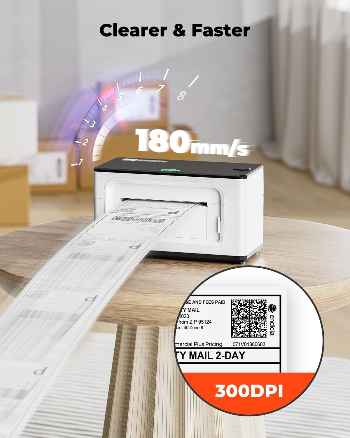 MUNBYN Thermal Label Printer 300DPI, 4x6 USB Shipping Label Printer for Shipping Packages & Small Business, Thermal Printer for Shipping Labels with USPS Shopify Ebay, One-Click Setup for Windows Mac