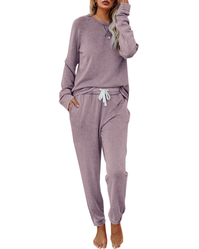 Eurivicy Women's Solid Loungewear Set 2 Piece Long Sleeve Pullover and Drawstring Sweatpants Sport Outfits Sets