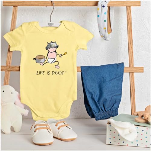 Brisco Brands Life Is Poop Pots And Pans Funny Cute Baby Romper Boys or Girls