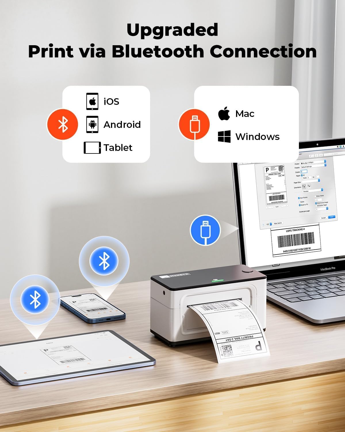 MUNBYN Thermal Label Printer 300DPI, 4x6 USB Shipping Label Printer for Shipping Packages & Small Business, Thermal Printer for Shipping Labels with USPS Shopify Ebay, One-Click Setup for Windows Mac