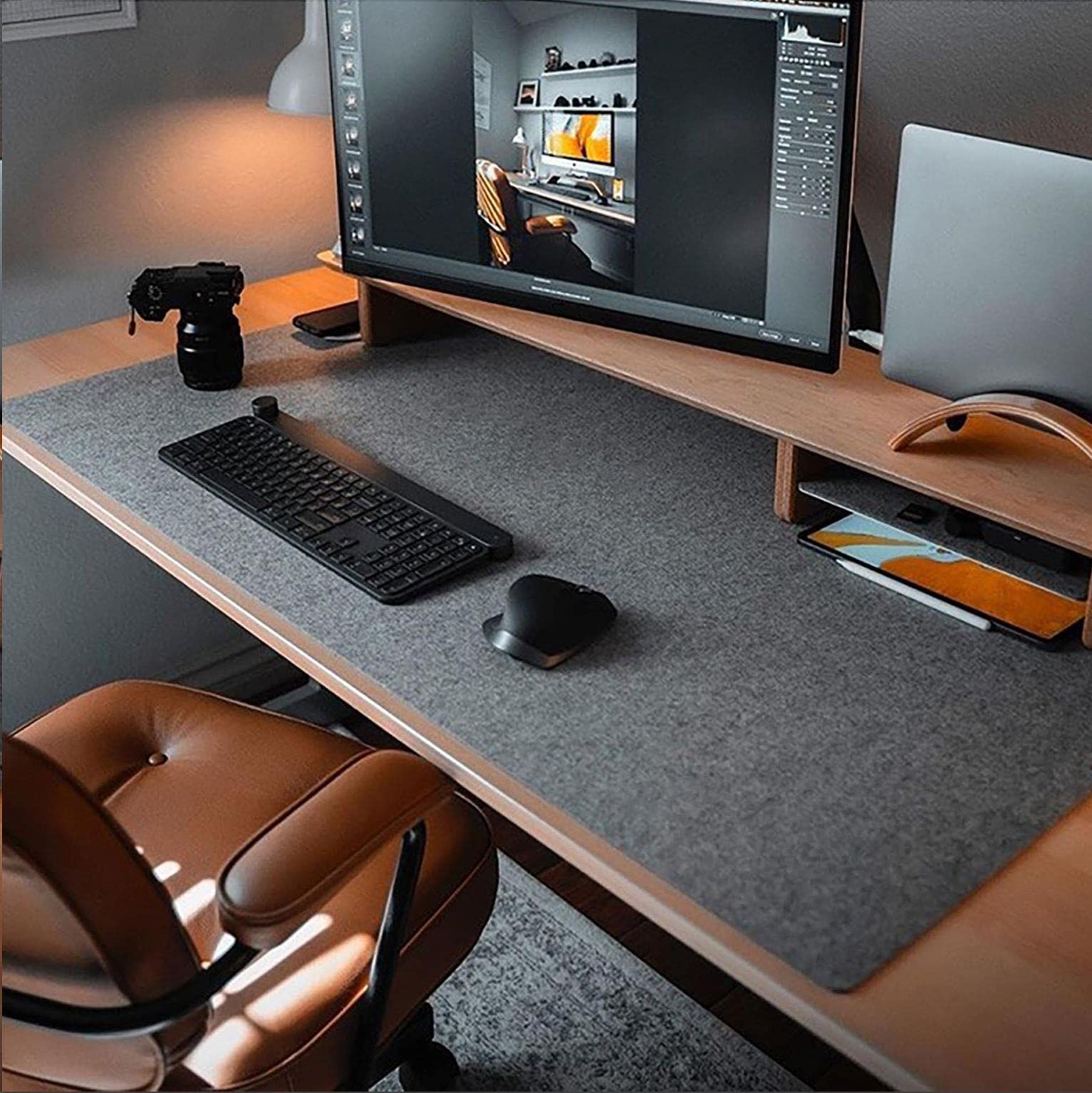 Large Felt Desk Pad | Computer Mat for Desk(36x12Inches)|Desk Mat for Keyboard and Mouse|Dark Grey