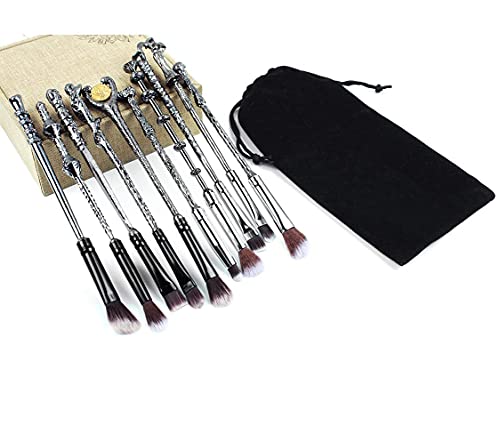 Original 10 Magical Themed Wizard Wand Makeup Brushes, Metal, Extra Durable, Soft Brushes