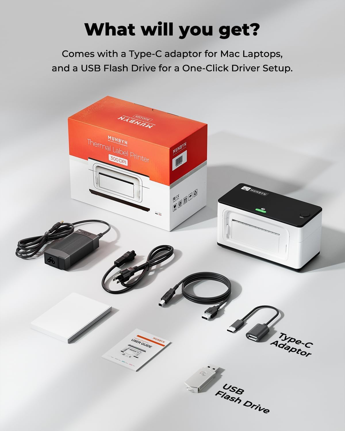 MUNBYN Thermal Label Printer 300DPI, 4x6 USB Shipping Label Printer for Shipping Packages & Small Business, Thermal Printer for Shipping Labels with USPS Shopify Ebay, One-Click Setup for Windows Mac