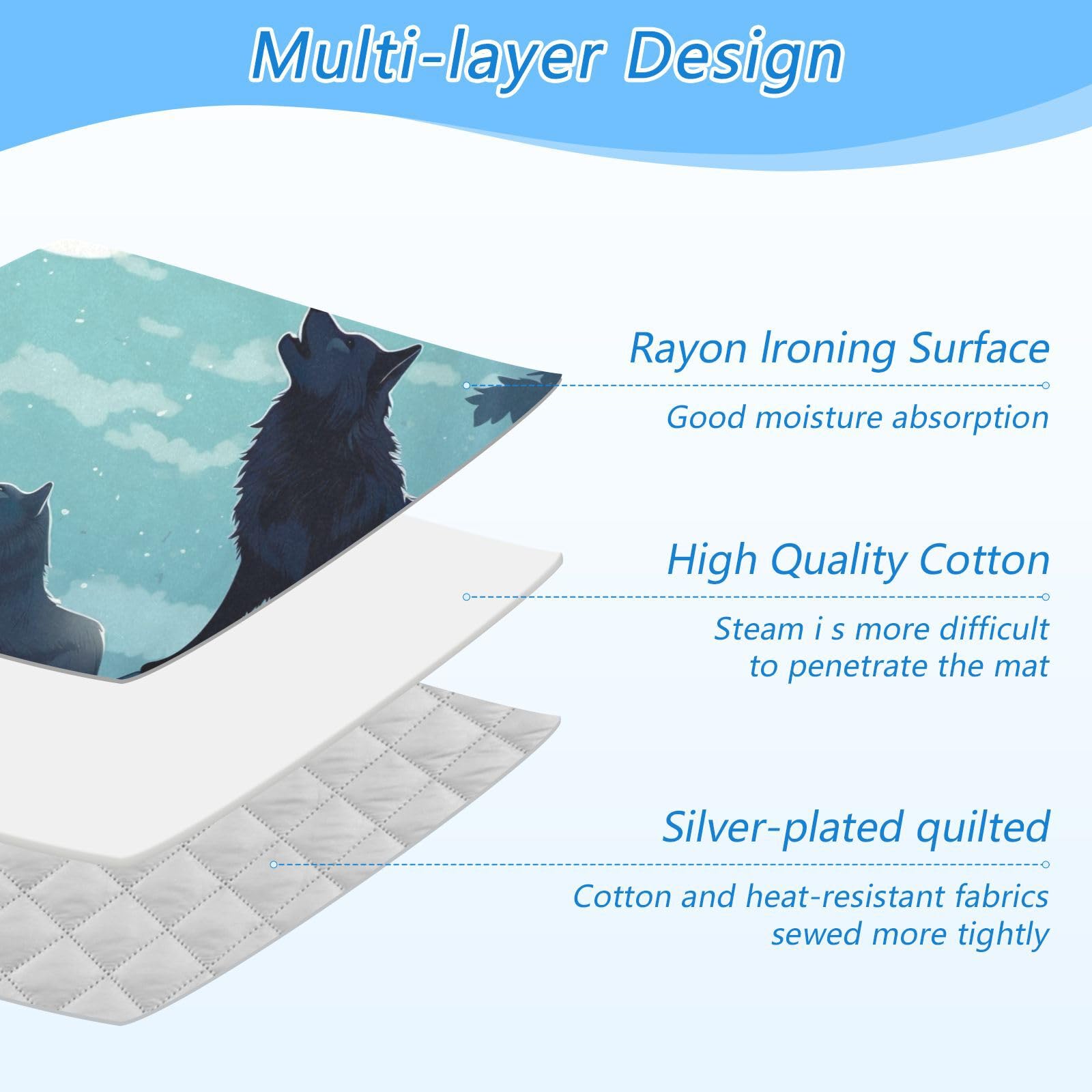 GOODOLD Wolves Under The Moon Ironing Mat Portable Travel Ironing Pad for Washer,Dryer,Table Top, Iron Board Alternative Cover, Large Heat Resistant Ironing Blanket