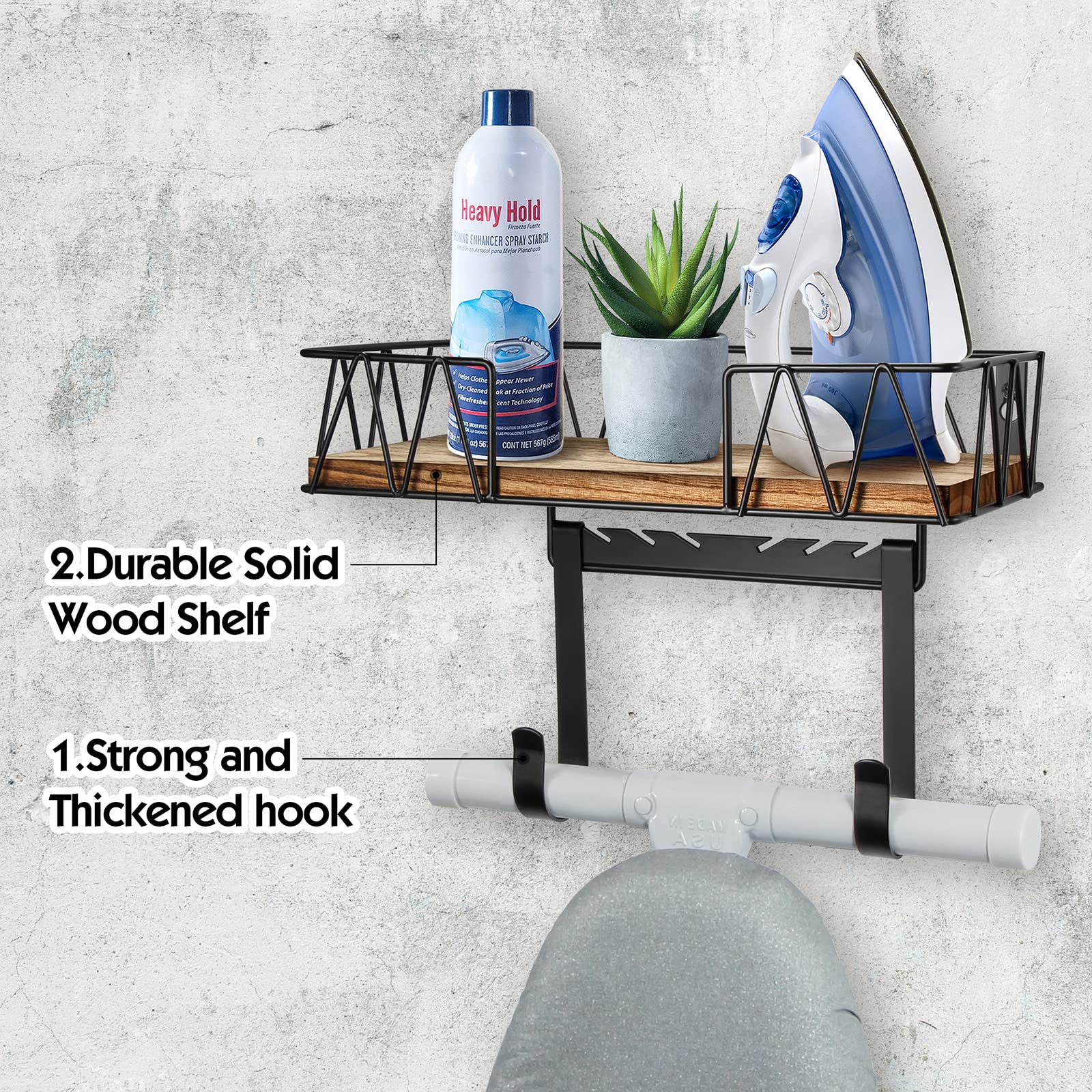 TJ.MOREE Ironing Board Holder Wall Mount - Laundry Room Iron and Ironing Board Hanger Laundry Room Decor Organization and Storage (T&V Shaped)