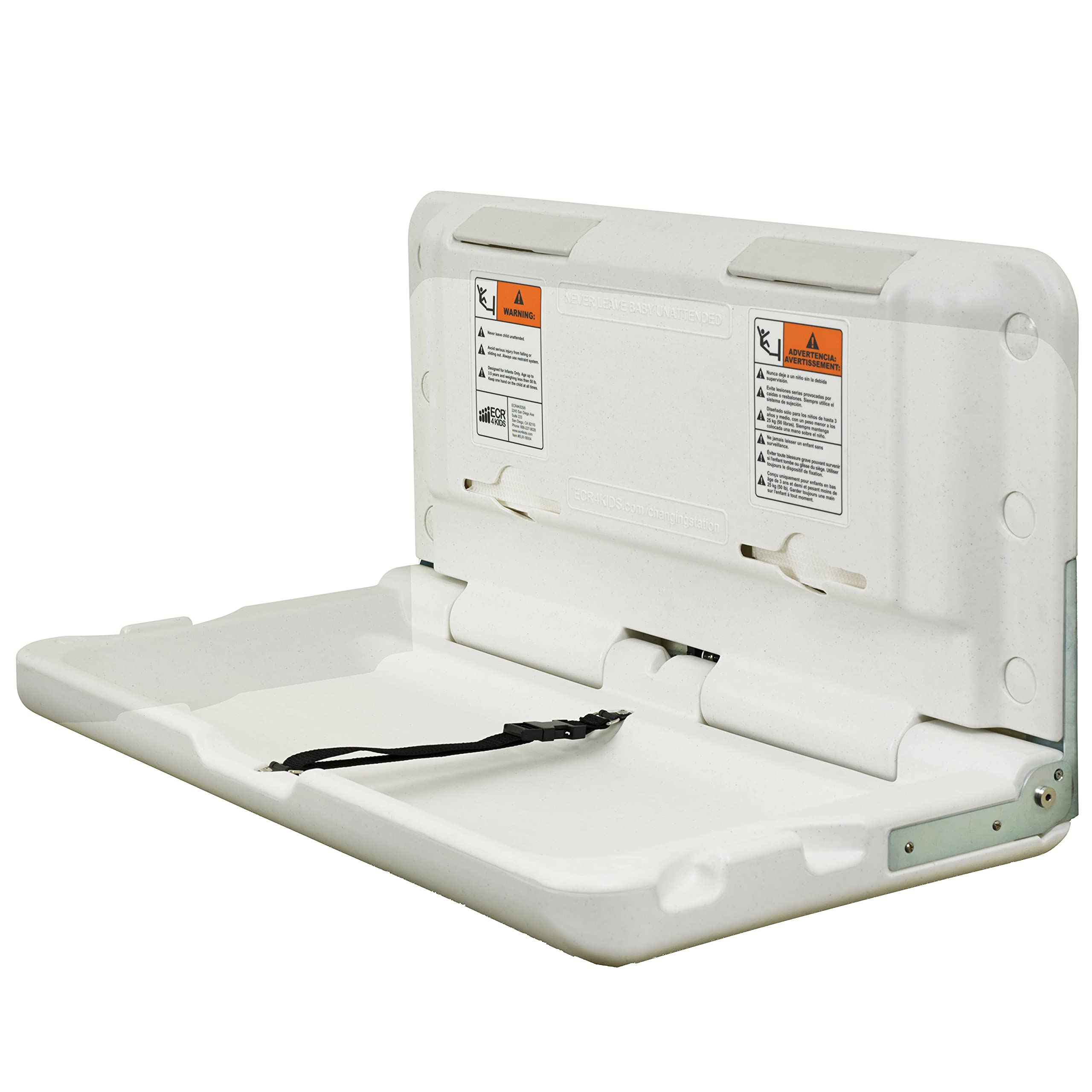 ECR4Kids ELR-18004 Wall-Mounted Baby Changing Station, Horizontal Fold-Down Diaper Change Table with Safety Straps for Commercial Bathrooms, ADA and ANSI Compliant, Free Replacement Straps, White Granite