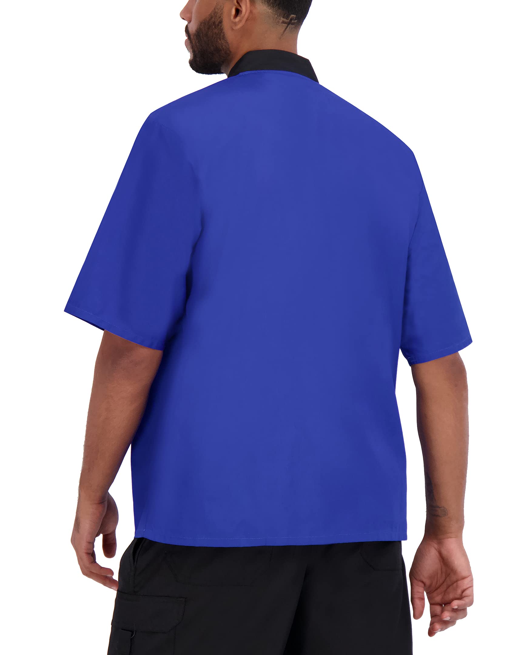 Happy Chef Men's Signature Short Sleeve Lightweight Chef Coat, Royal Blue & Black, X-Large