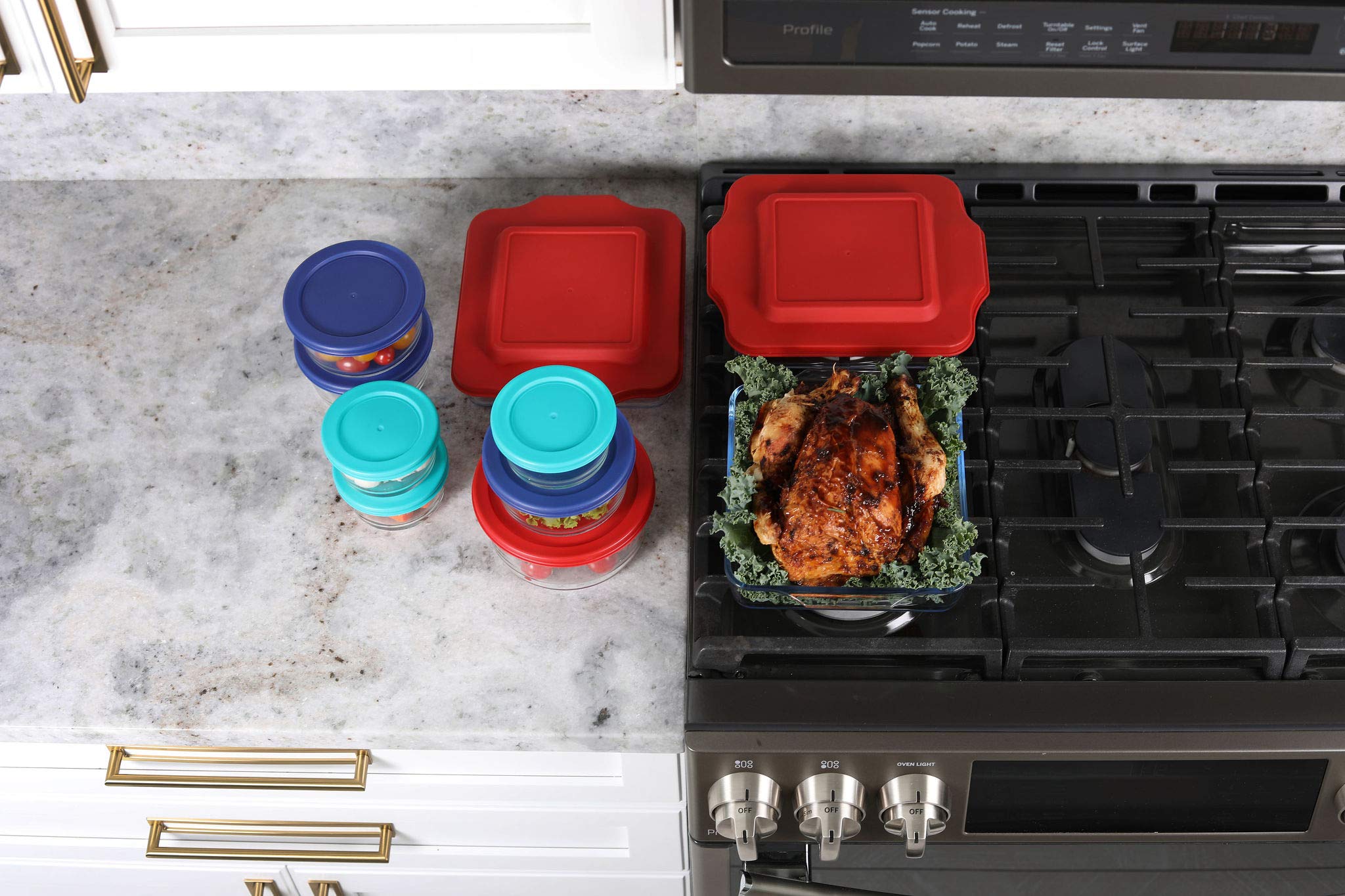 Bovado Glass 4 Cup Food Storage Containers with Red Airtight Lids 30oz/4 Cup/1 Quart (Set of 4) | Freezer-to-Oven Safe Bowls for Meal Prep, Leftovers, Baking, Cooking & Lunch | BPA-Free Kitchen Items