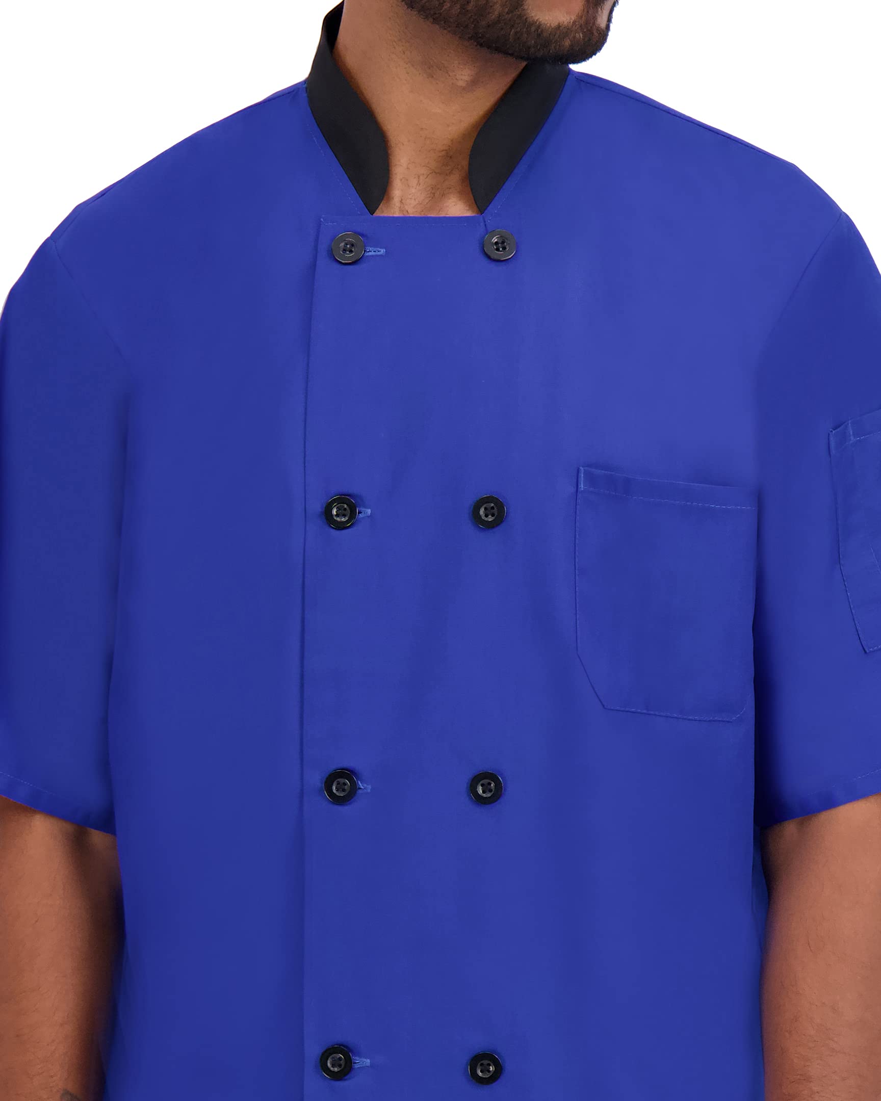 Happy Chef Men's Signature Short Sleeve Lightweight Chef Coat, Royal Blue & Black, X-Large
