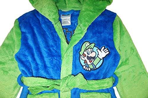 Super Mario Little/Big Boys' Soft Hooded Fleece Sleepwear Bathrobe - Plush Robe for Kids, Luigi, 8