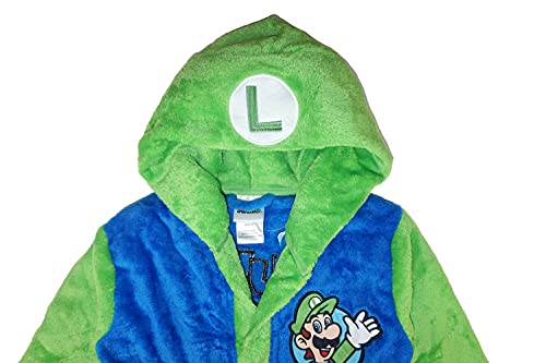 Super Mario Little/Big Boys' Soft Hooded Fleece Sleepwear Bathrobe - Plush Robe for Kids, Luigi, 8