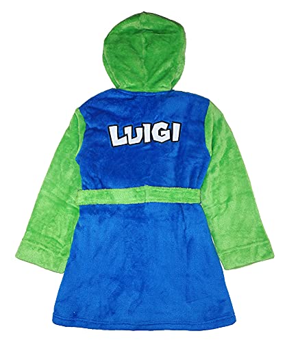 Super Mario Little/Big Boys' Soft Hooded Fleece Sleepwear Bathrobe - Plush Robe for Kids, Luigi, 8