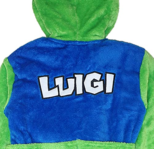 Super Mario Little/Big Boys' Soft Hooded Fleece Sleepwear Bathrobe - Plush Robe for Kids, Luigi, 8