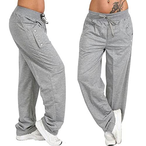 Wirziis Yoga Pants Womens Elastic Waist Tummy Control Lounge Wide Leg Pants Workout Bootleg Trousers, 4 Pockets Work Flare Pants, 04#gray