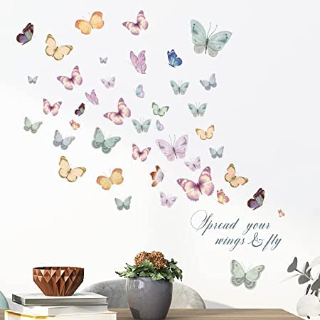 BOLENN Wall Stickers self-Adhesive Multicoloured Butterflies Peel and Vinyl Stick Decorative Wall Decals for Bedroom/Living/Nursery/Kindergarten/House for Rent