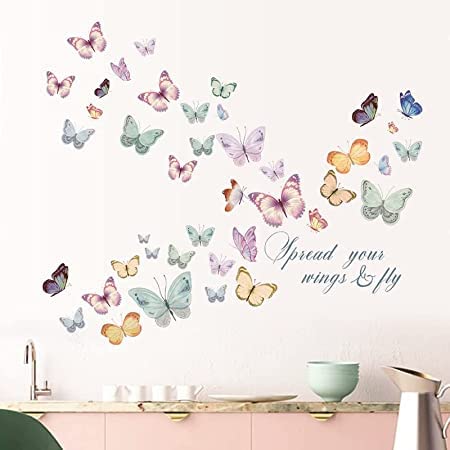 BOLENN Wall Stickers self-Adhesive Multicoloured Butterflies Peel and Vinyl Stick Decorative Wall Decals for Bedroom/Living/Nursery/Kindergarten/House for Rent