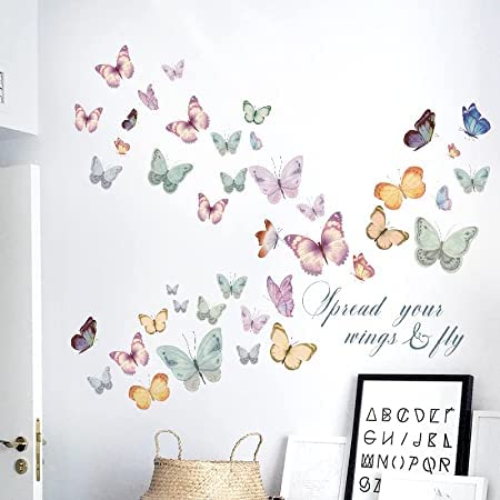 BOLENN Wall Stickers self-Adhesive Multicoloured Butterflies Peel and Vinyl Stick Decorative Wall Decals for Bedroom/Living/Nursery/Kindergarten/House for Rent