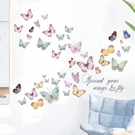 BOLENN Wall Stickers self-Adhesive Multicoloured Butterflies Peel and Vinyl Stick Decorative Wall Decals for Bedroom/Living/Nursery/Kindergarten/House for Rent