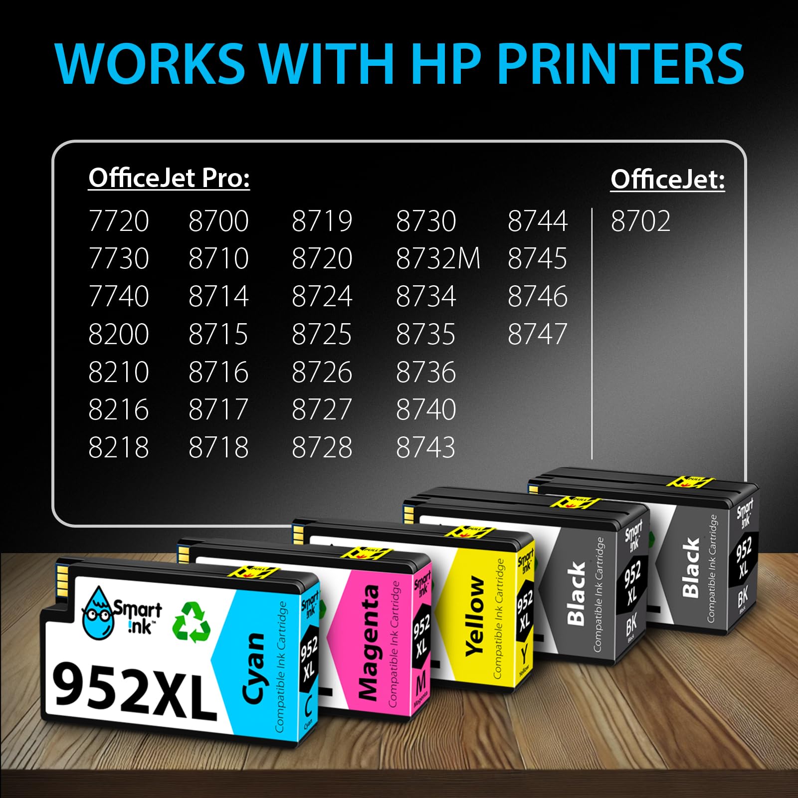 Smart Ink Compatible Ink Cartridge Replacement for HP 952XL 952 XL (5 Combo Pack) to use with OfficeJet Pro 8710 8720 8740 8715 8210 7740 7720 8700 8730 8725 (2 Black, Cyan, Magenta, Yellow)