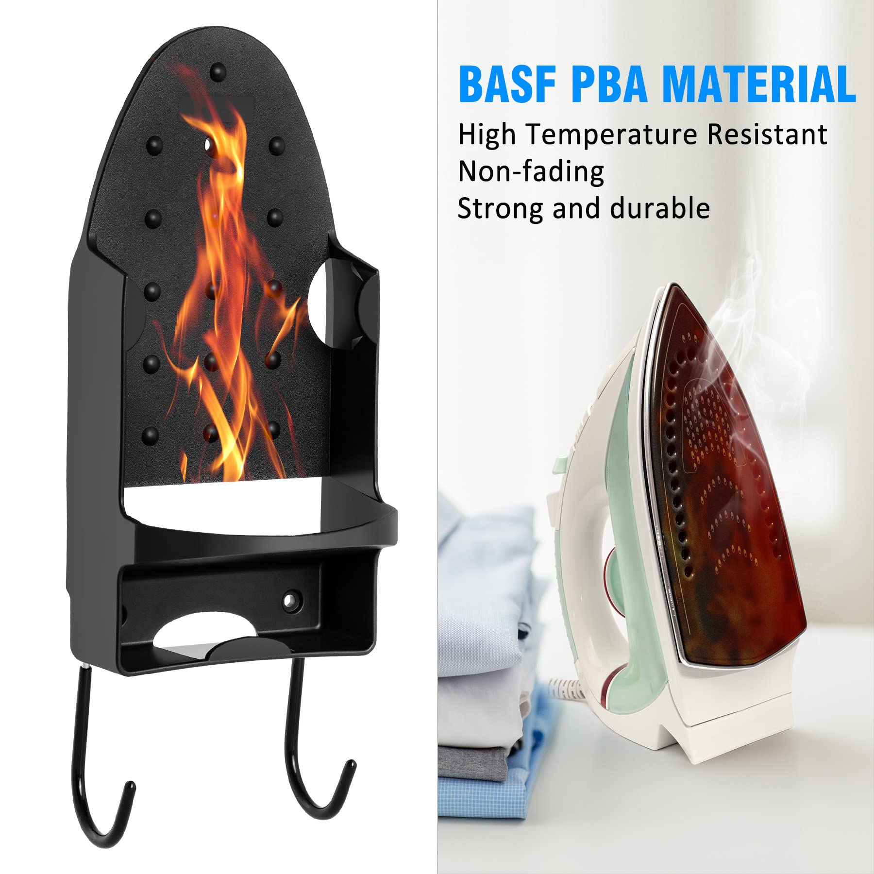 Pensino Ironing Board Hanger Wall Mount Ironing Holder Heat Resistant Iron Hanger with Iron Board Rack for Max 5 Inch Width (Black)