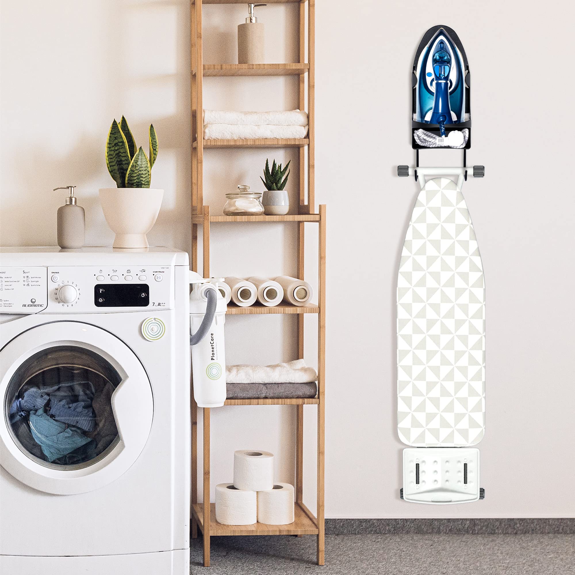 Pensino Ironing Board Hanger Wall Mount Ironing Holder Heat Resistant Iron Hanger with Iron Board Rack for Max 5 Inch Width (Black)