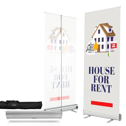 House For Rent Sign Retractable banner stand- 33x81 in backdrop adjustable stand banners and signs customize outdoor for Real Estate Business | Roll-up frame banner stand with Cover | Made in USA