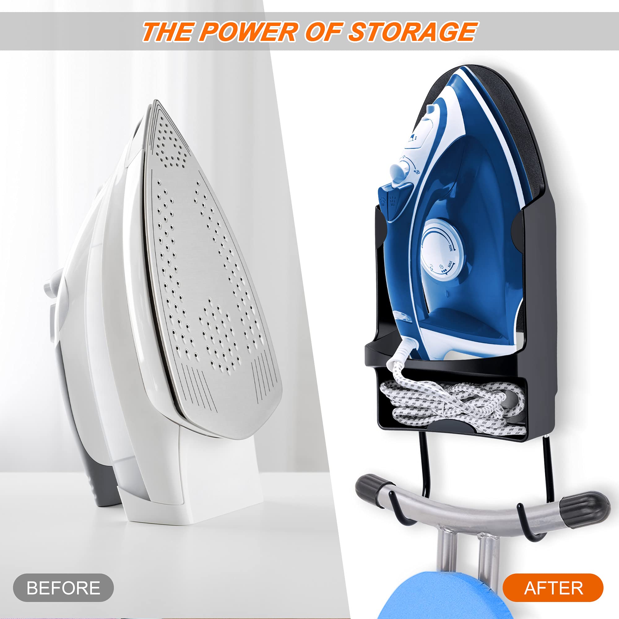 Pensino Ironing Board Hanger Wall Mount Ironing Holder Heat Resistant Iron Hanger with Iron Board Rack for Max 5 Inch Width (Black)