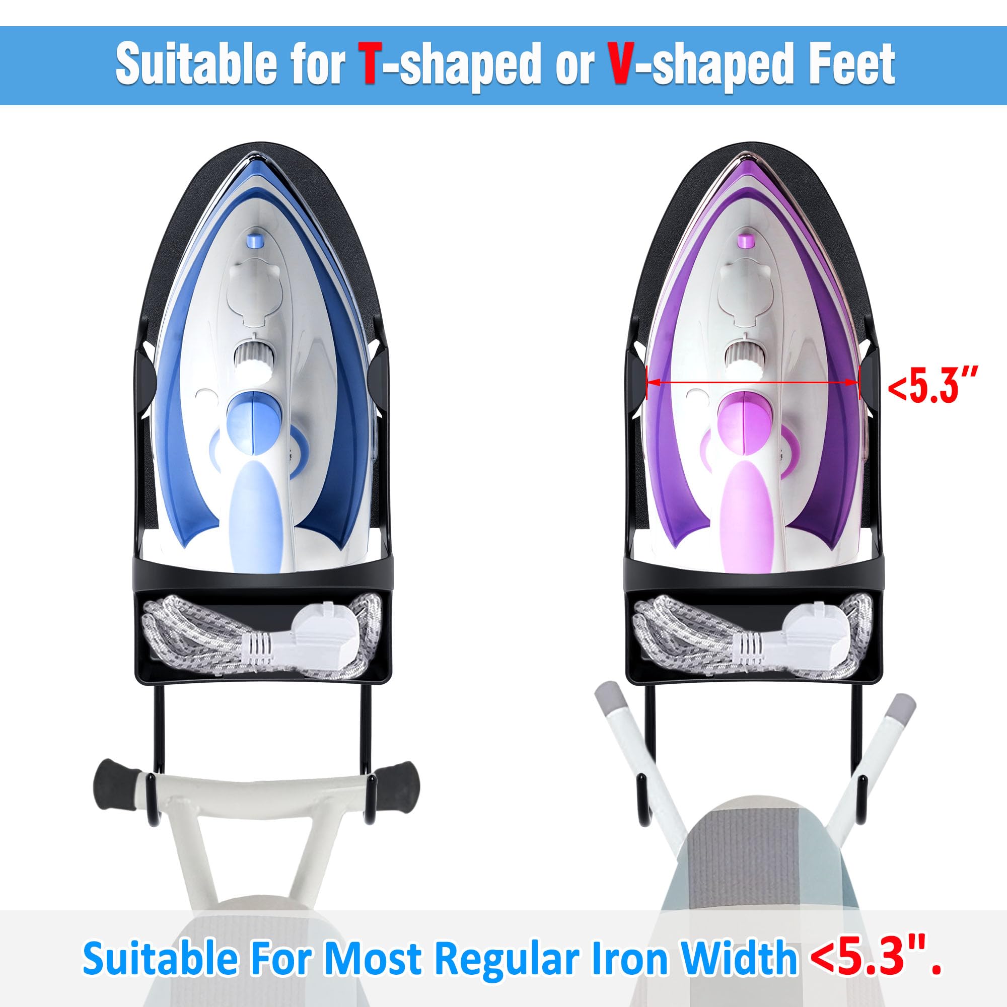 Pensino Ironing Board Hanger Wall Mount Ironing Holder Heat Resistant Iron Hanger with Iron Board Rack for Max 5 Inch Width (Black)