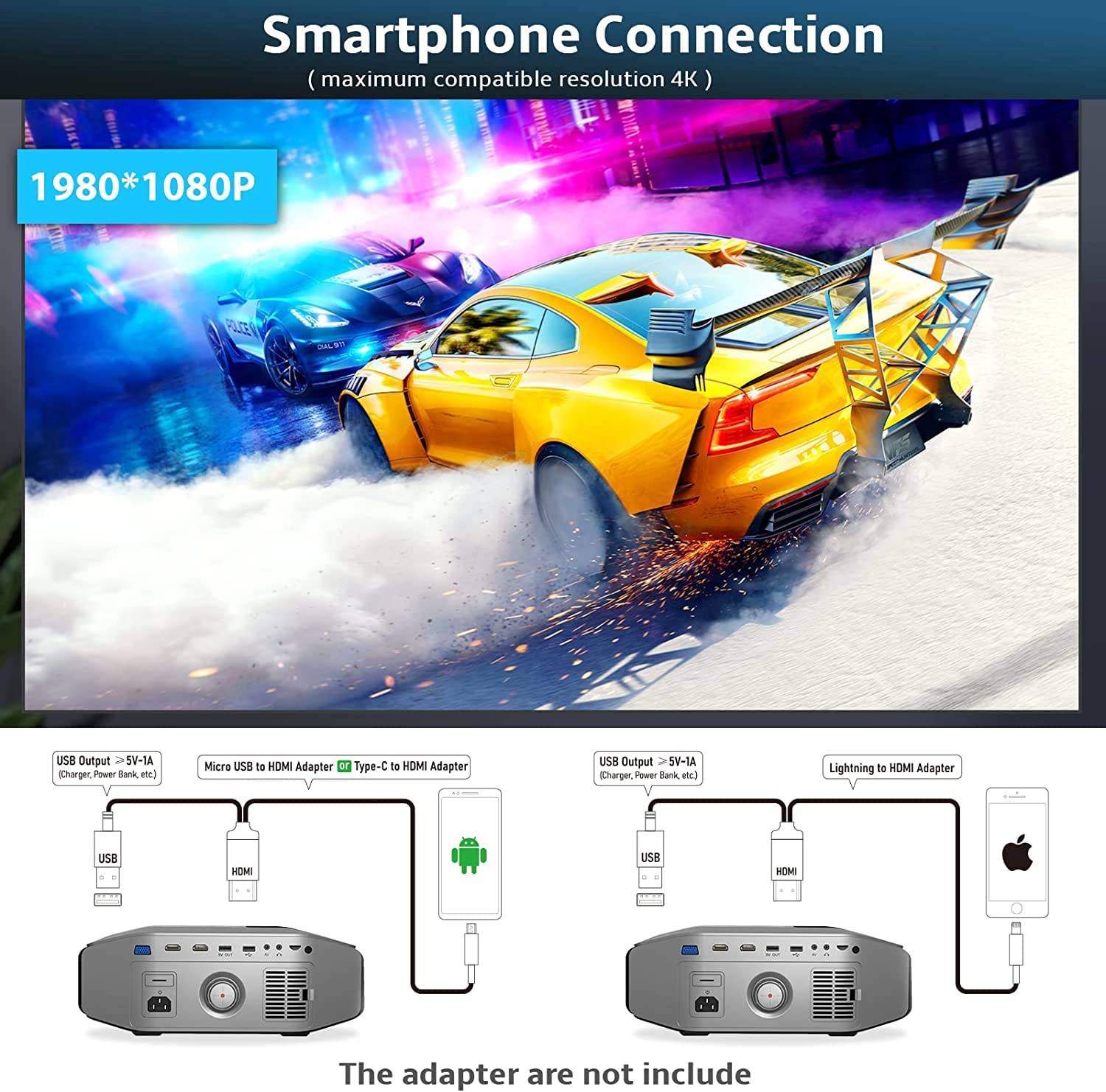 Vamvo L6200 Projector 1080P Full HD Video Projector Compatible with Fire TV Stick