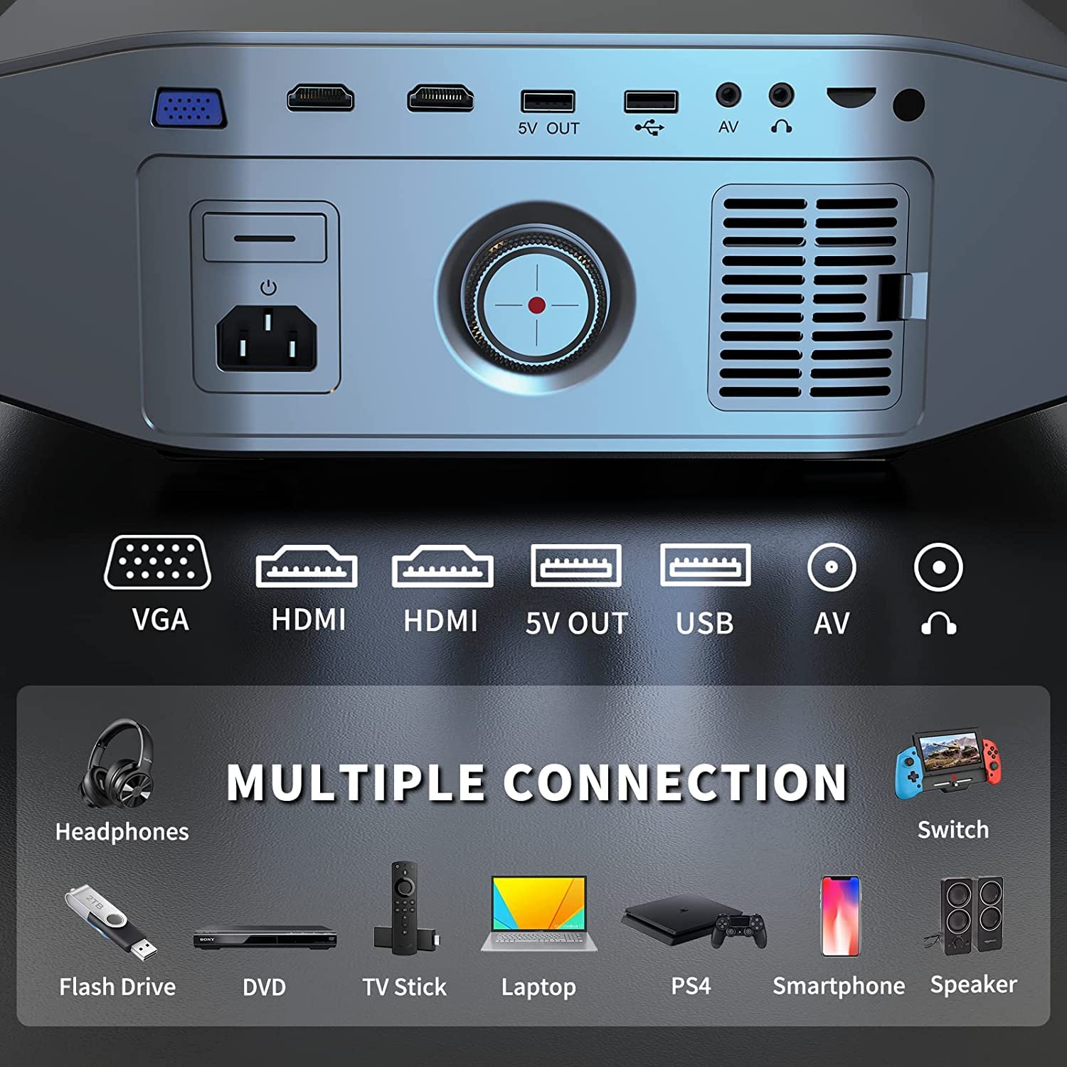 Vamvo L6200 Projector 1080P Full HD Video Projector Compatible with Fire TV Stick