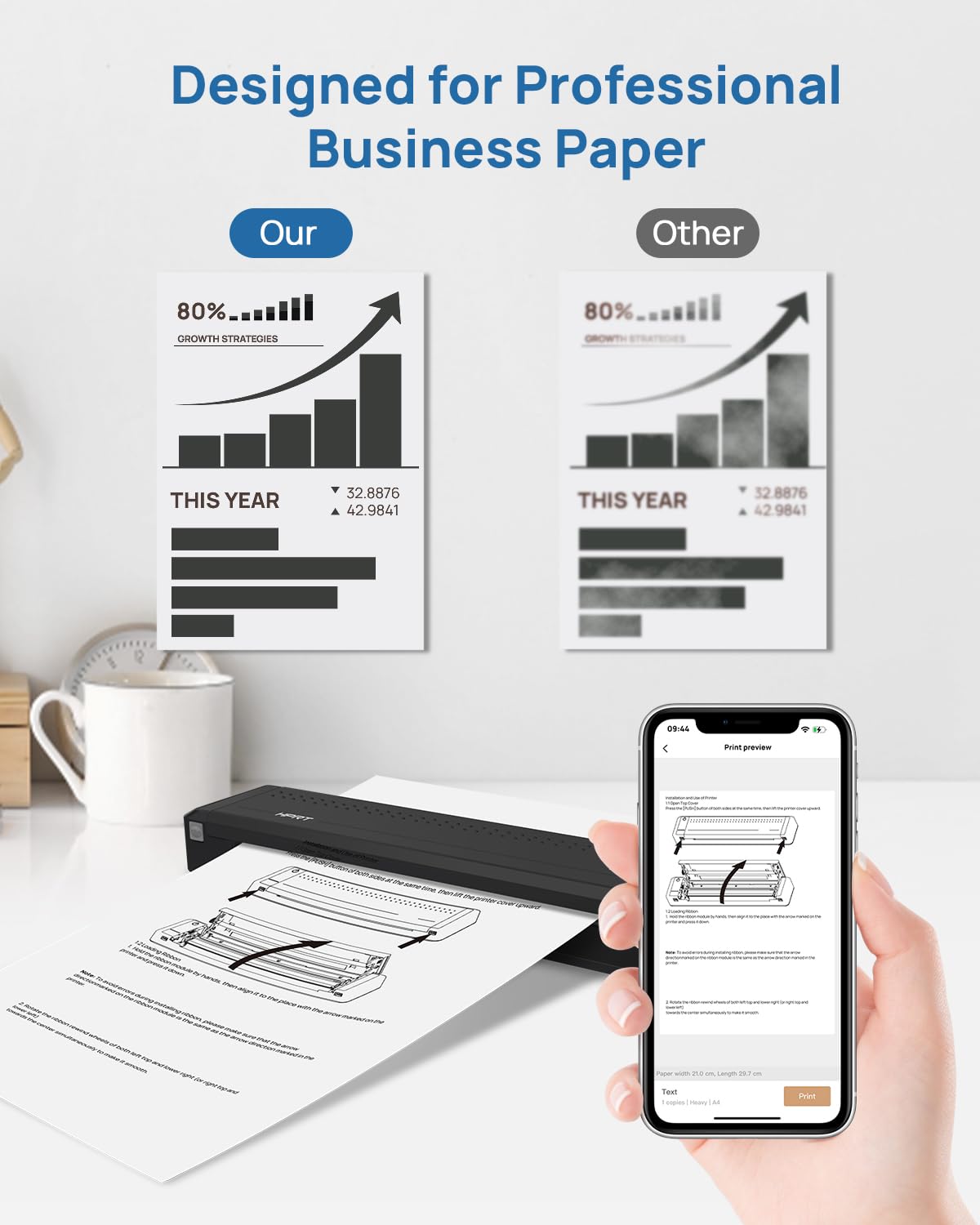 Portable Printer, POLONO MT800 2.0 Wireless Bluetooth Thermal Printer, Support 8.5" X 11" US Letter, Compatible with Android and iOS, Mobile Thermal Transfer Printer for Travel, Mobile Office and Home
