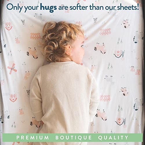 Bedside Sleeper Bassinet Fitted Sheets 33x20 for Maxi COSI Iora, Koola Baby, Baby Joy, Angelbliss, Kidsclub Bedside Bassinet – 100% Jersey Cotton – Farm Animals – 2 Pack